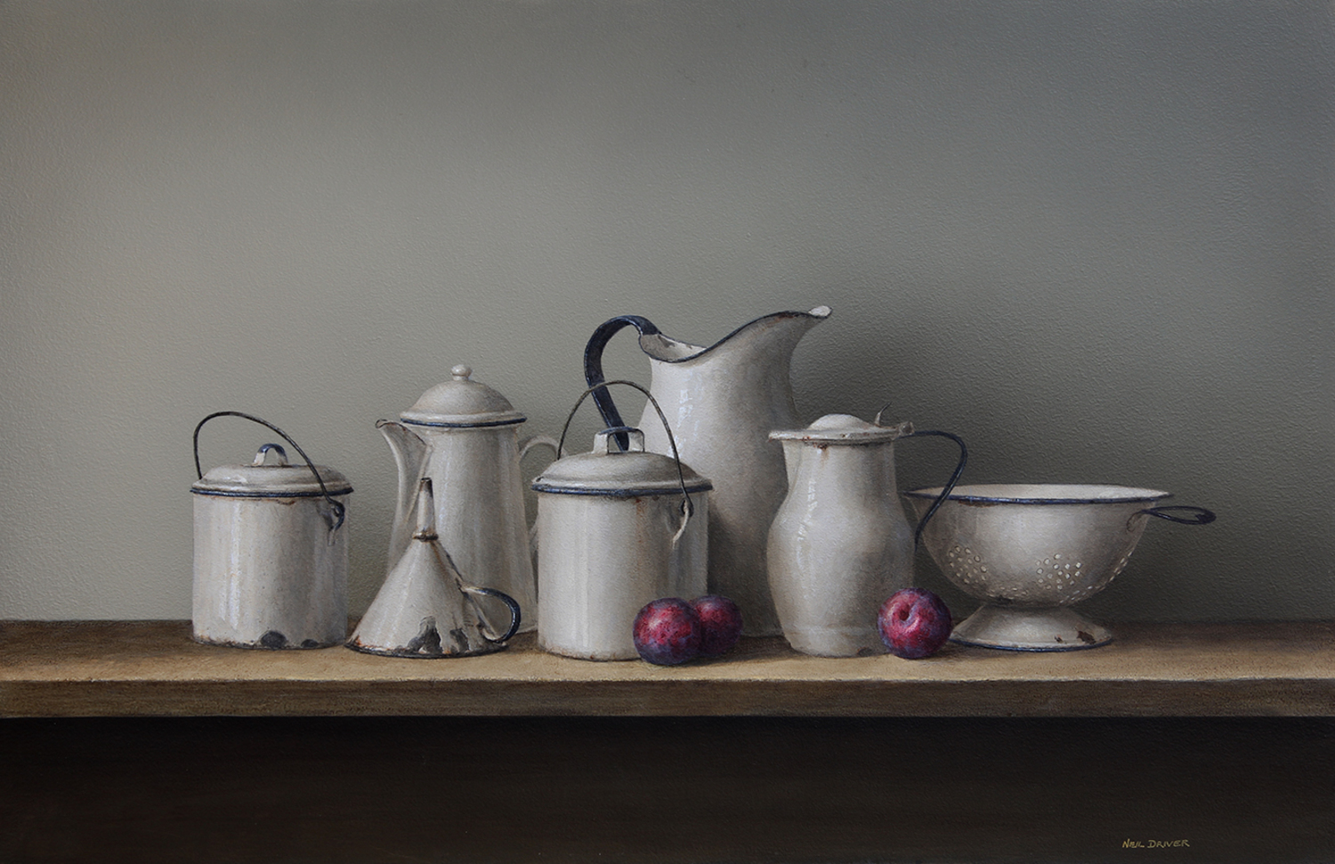 White Enamel & Three Plums by Neil Driver - Parnell Gallery